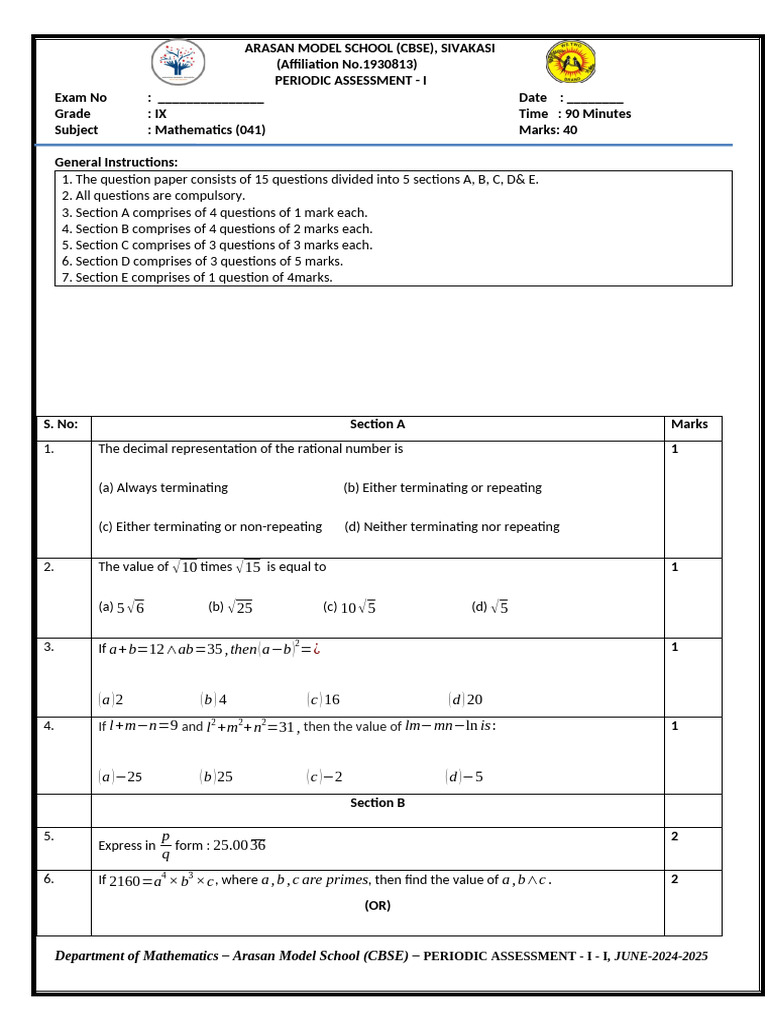 Grade Ix Pa I 2024-25 | PDF
