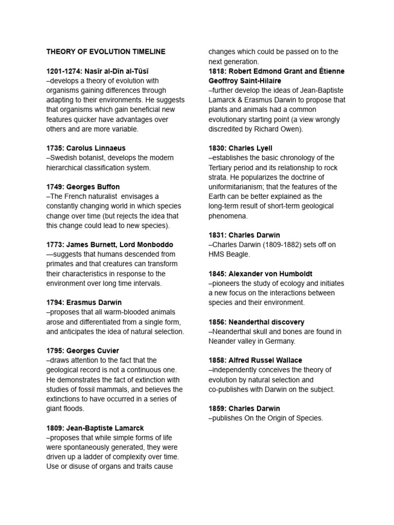 Theory of Evolution Timeline | PDF | Heredity | Social Science