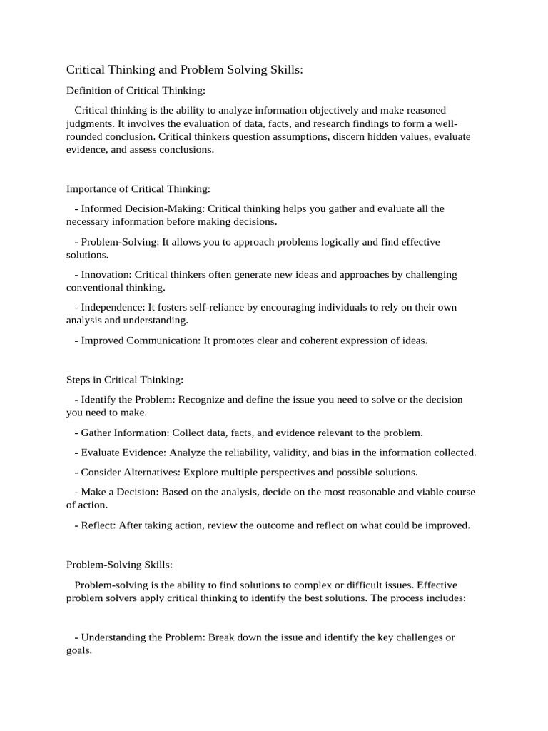 Enhancing Critical Thinking Skills | PDF | Critical Thinking | Career ...