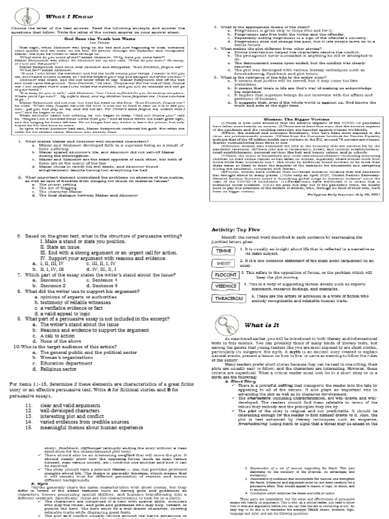Making Judgement of Text Grade 10 Week 7 | PDF