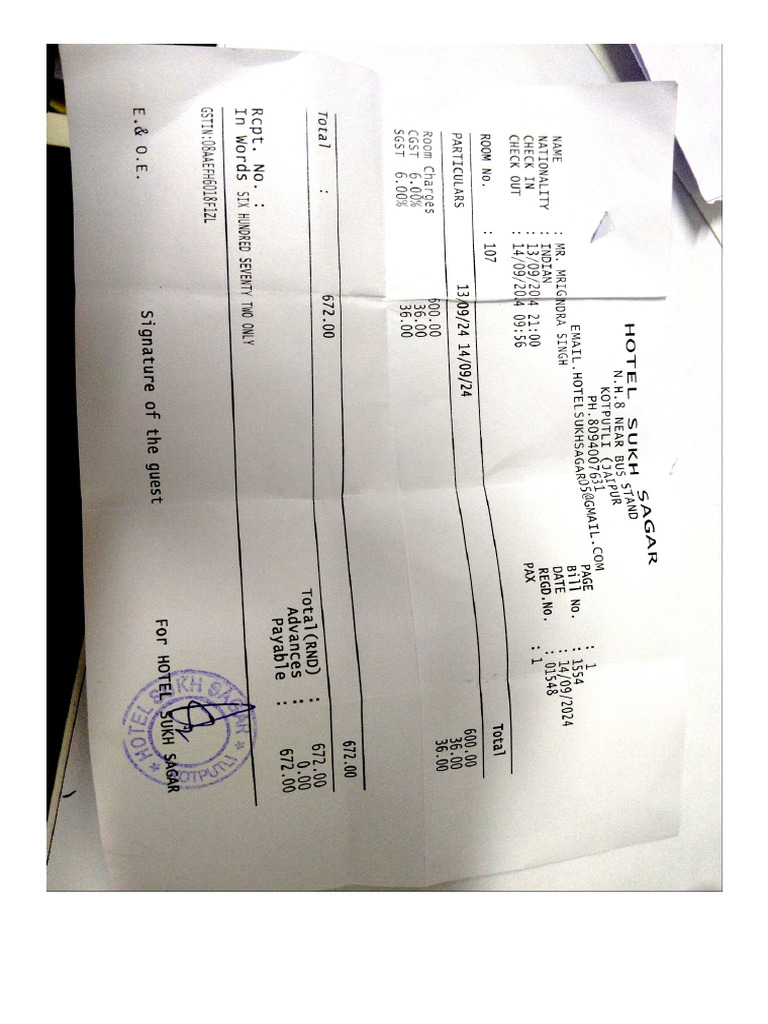 Hotal Invoice Kotputali | PDF