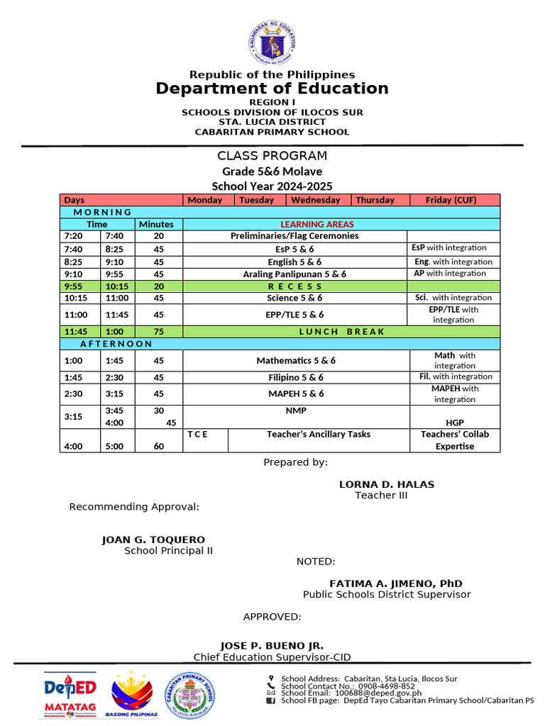 Class Program Grade 5 and 6 MG Sy 2024 2025 | PDF