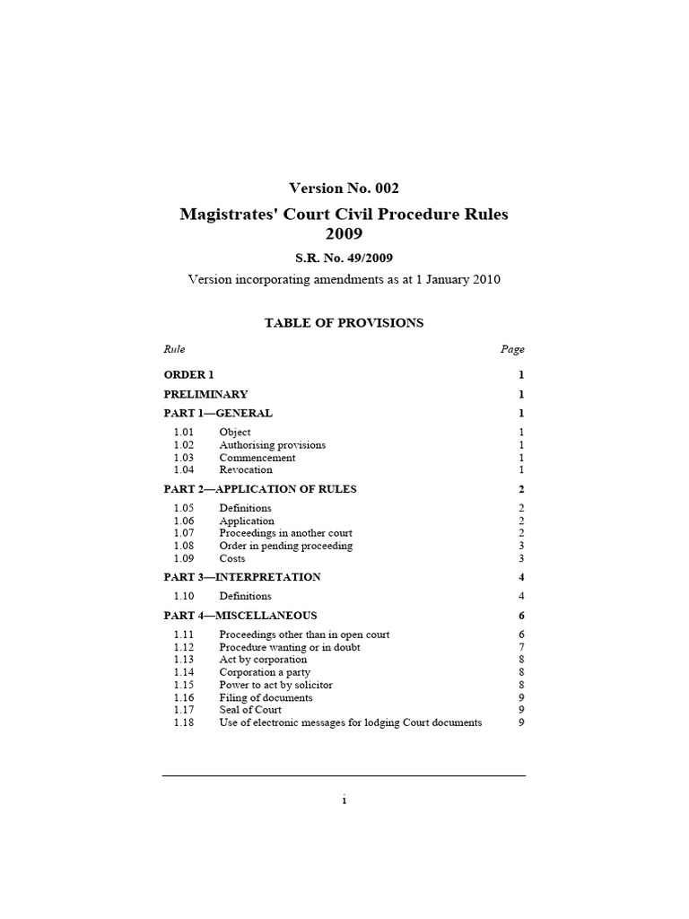 Magistrate Court Civil Procedure Rules 2009 | PDF
