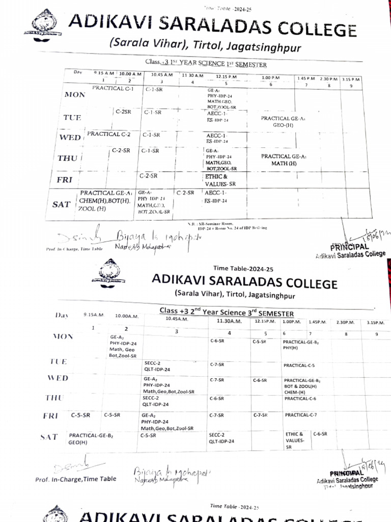 +3 Science Time Table | PDF
