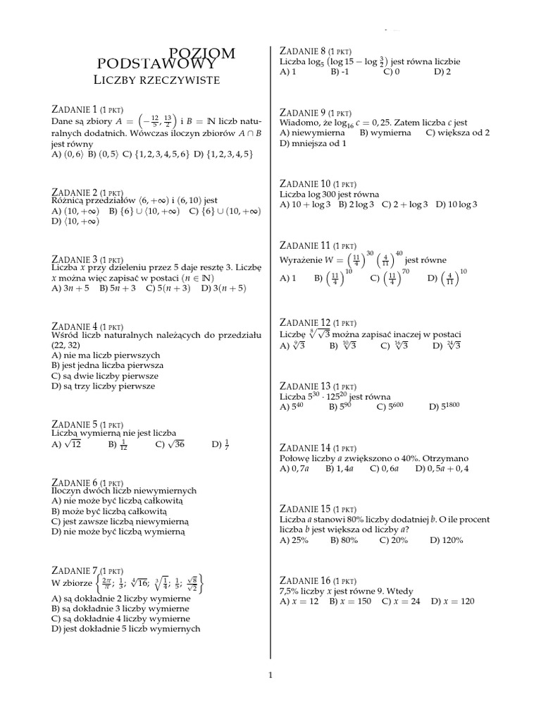 Zbiory Liczbowe I Liczby Rzeczywiste 2 Poziom Podstawowy | PDF