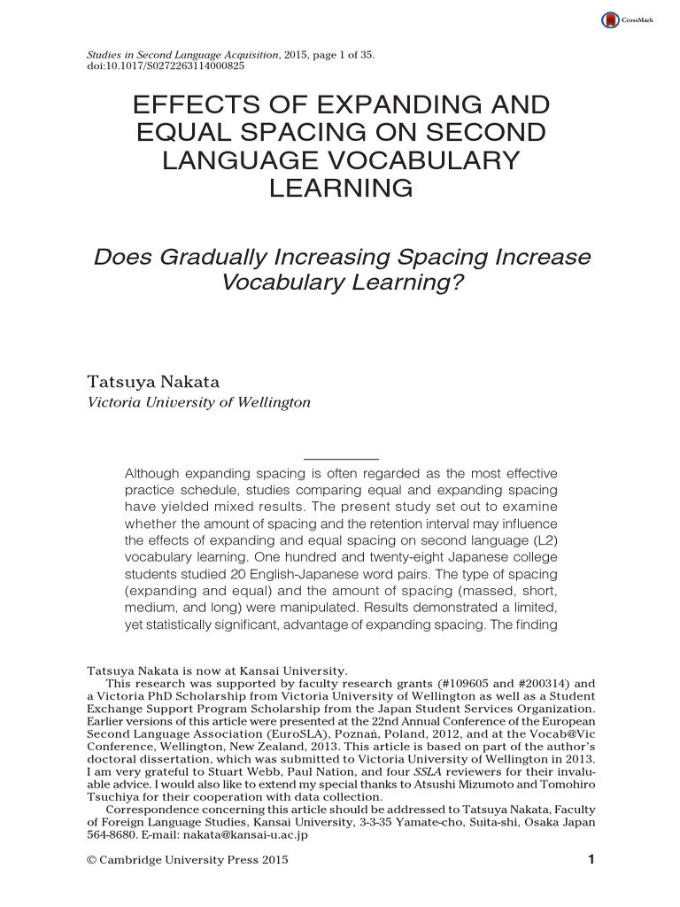 Effects of Expanding and Equal Spacing On Second Language Vocabulary Learning | PDF