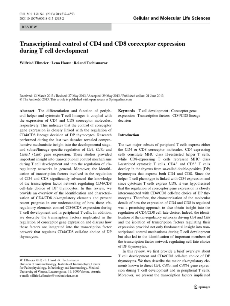 Transcriptional Control of CD4 and CD8 Coreceptor Expression During T ...