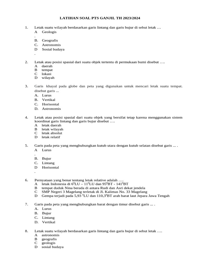 Latihan Soal PTS Ganjil TH 2023-2 | PDF | Science & Mathematics