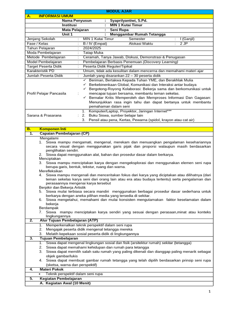 Modul Seni Rupa Kls IV Sms 1 | PDF