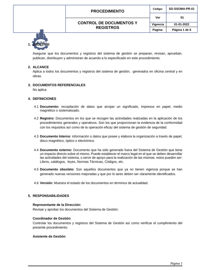 CONTROL DE DOCUMENTOS Y REGISTROS | PDF