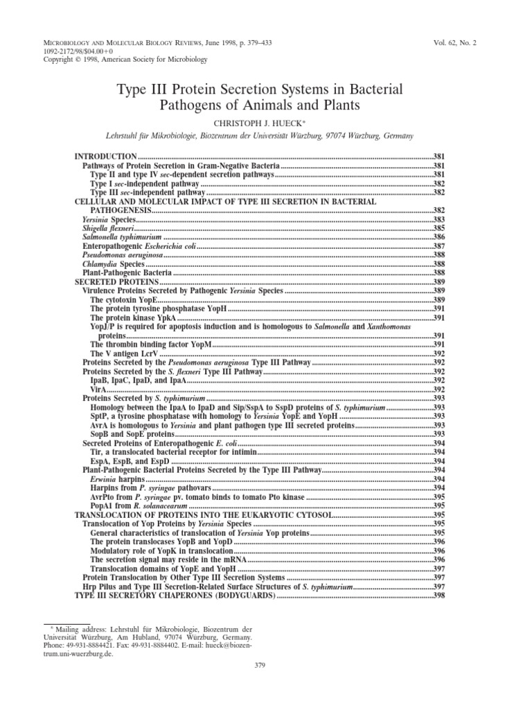 Hueck 1998 Type III Protein Secretion Systems in Bacterial Pathogens of ...