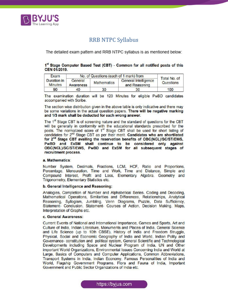 RRB NTPC Syllabus | PDF