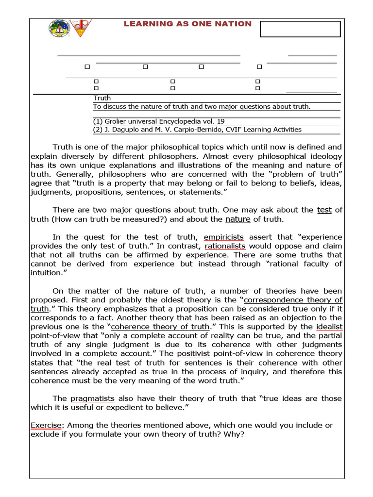 Intro To Philo LAS 5 Truth | PDF