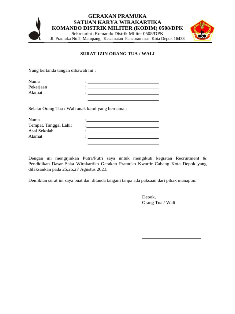 Format Surat Izin Orang Tua | PDF