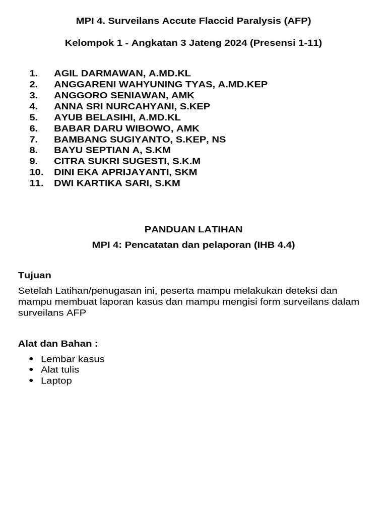 MPI 4, Studi Kasus AFP Ke-2, Kelompok 1 Angkatan 3 Jateng (1-11) | PDF