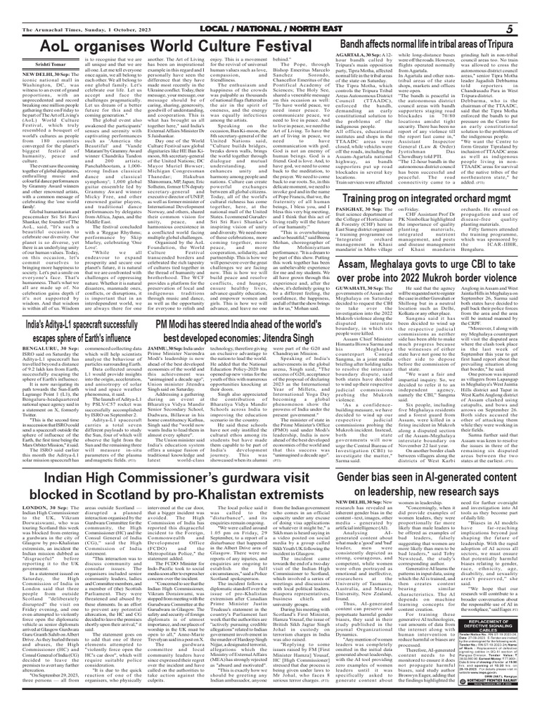 The Arunachal Times E-Paper - 01-10-2023-5 | PDF