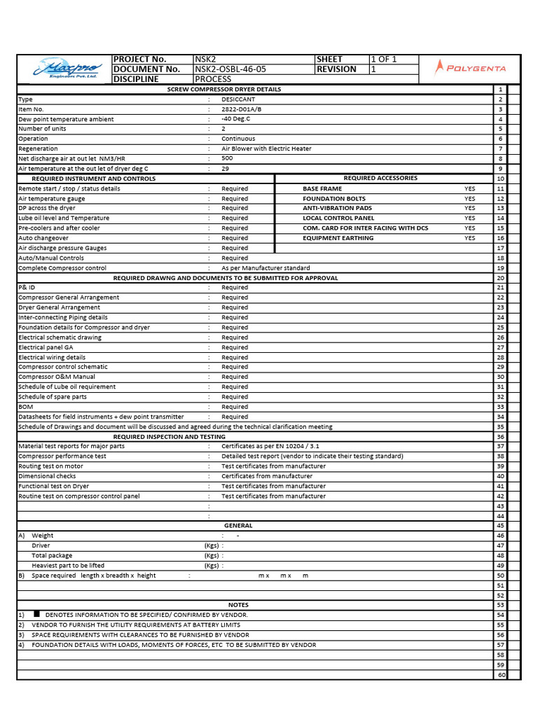 Datasheet For Dryer-Instrument Air | PDF
