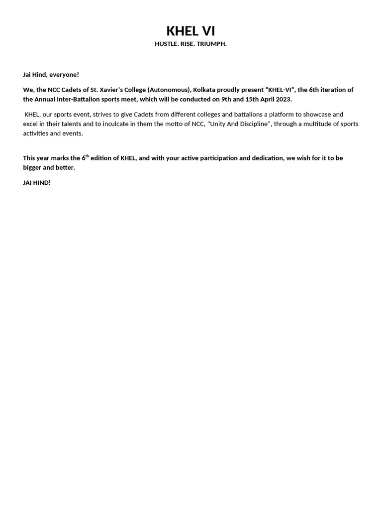 KHEL VI Announcement | PDF