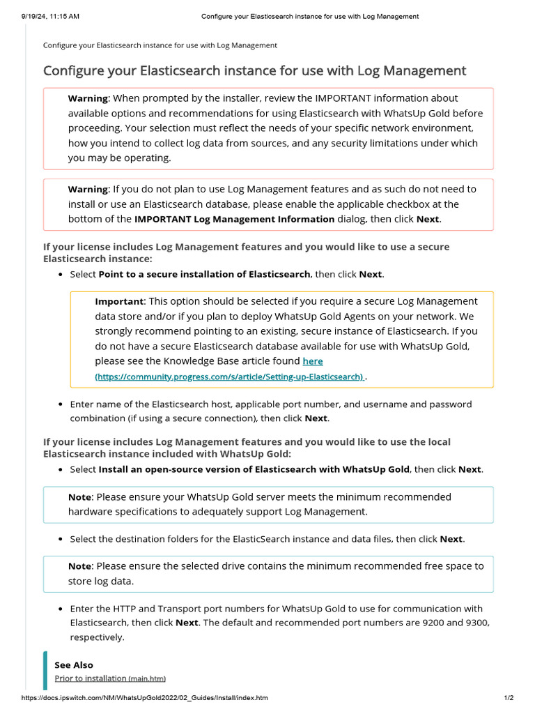 4.0-Configure Your Elasticsearch Instance For Use With Log Management | PDF
