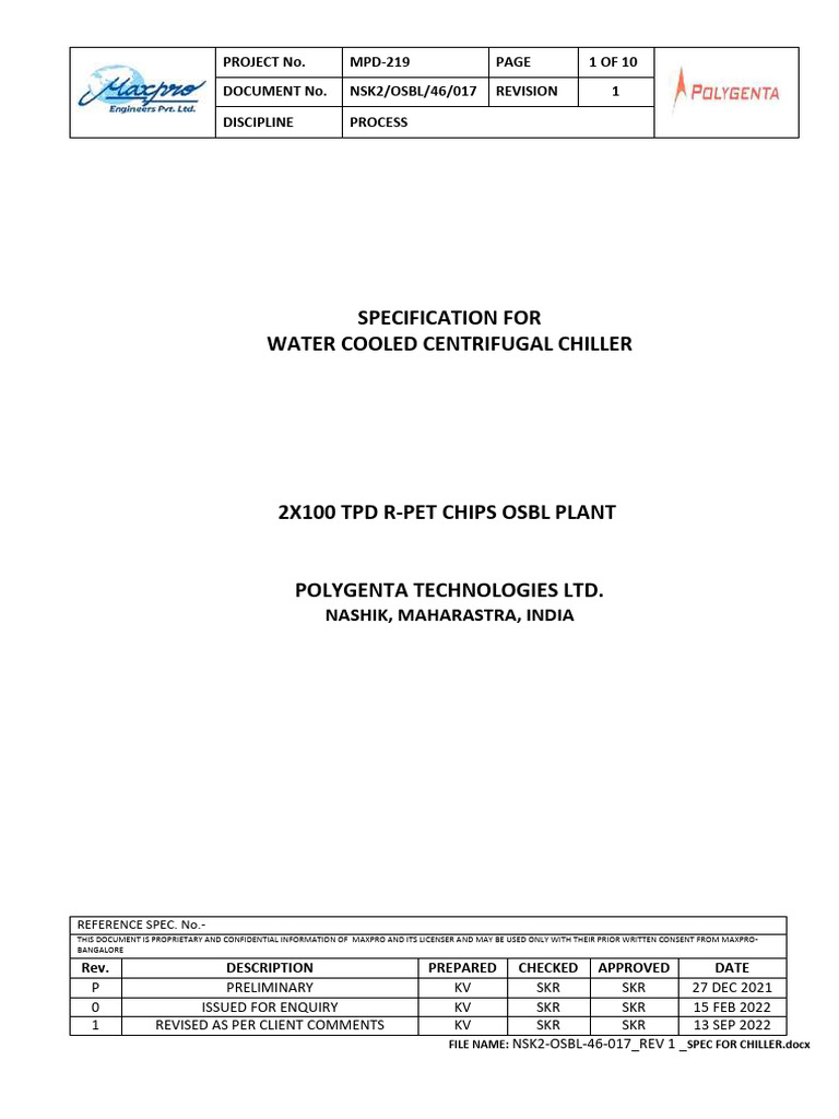 Specification For Chiller | PDF