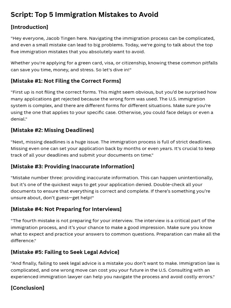 Top 5 Immigration Mistakes To Avoid | PDF