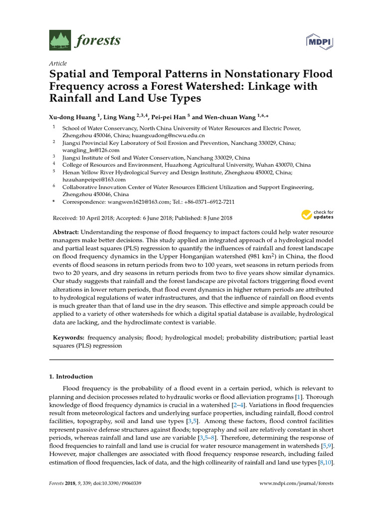 Spatial and Temporal Patterns in Nonstationary Flood Frequency Across A Forest Watershed-Linkage ...