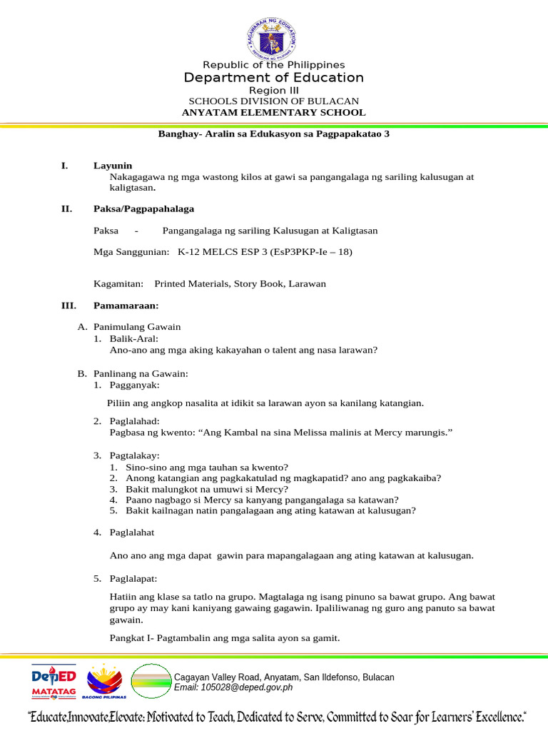 Banghay Aralin Sa ESP DEMo | PDF