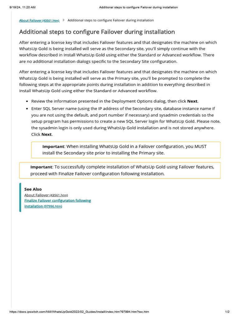 6.1-Additional Steps To Configure Failover During Installation | PDF
