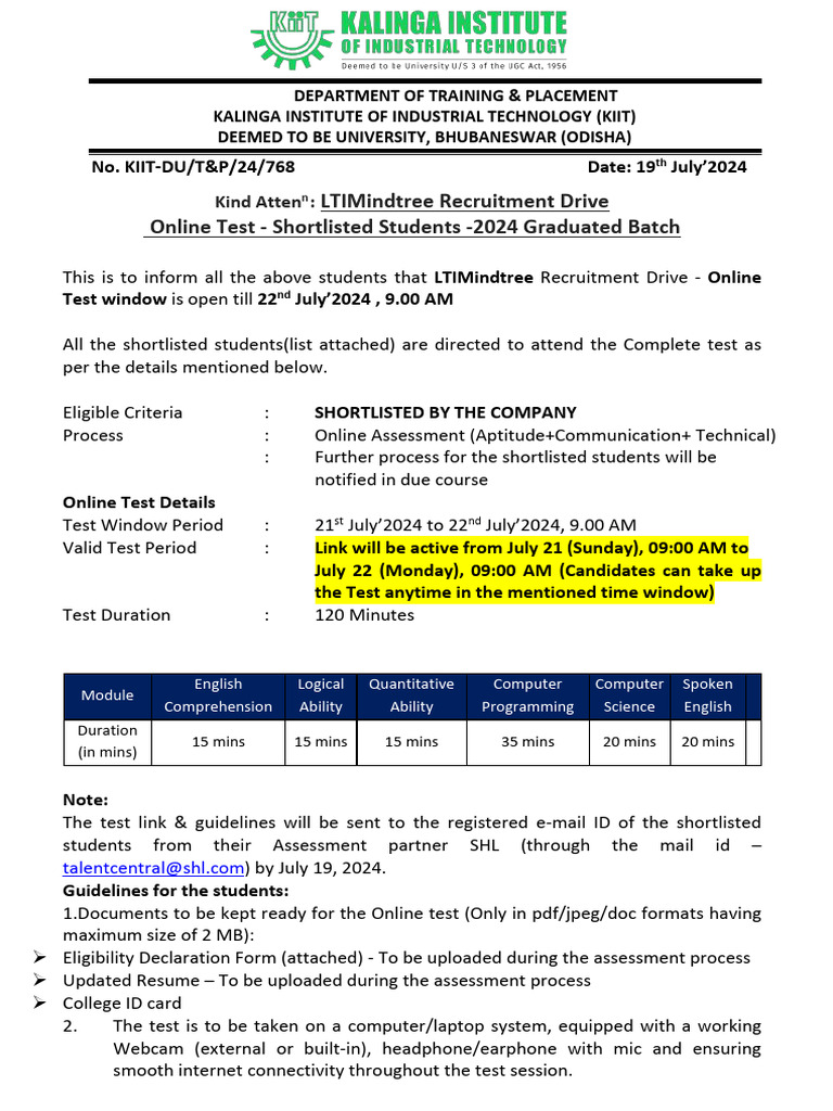 LTIMindtree Recruitment Drive-Online Test On 21st & 22nd July'2024 For ...