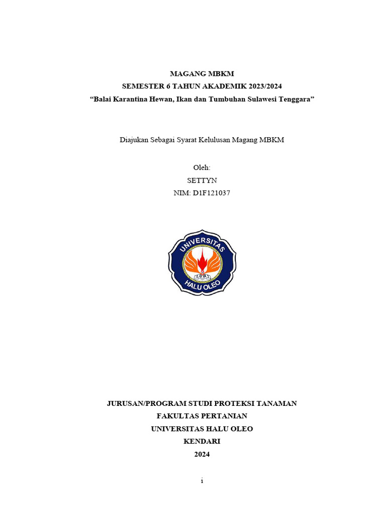 Settyn D1F121037 Magang 2024 | PDF