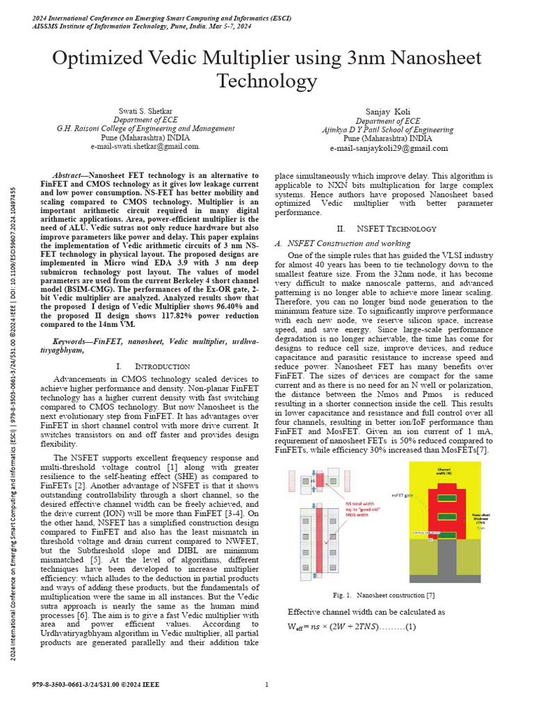 Optimized Vedic Multiplier Using 3nm Nanosheet Technology | PDF
