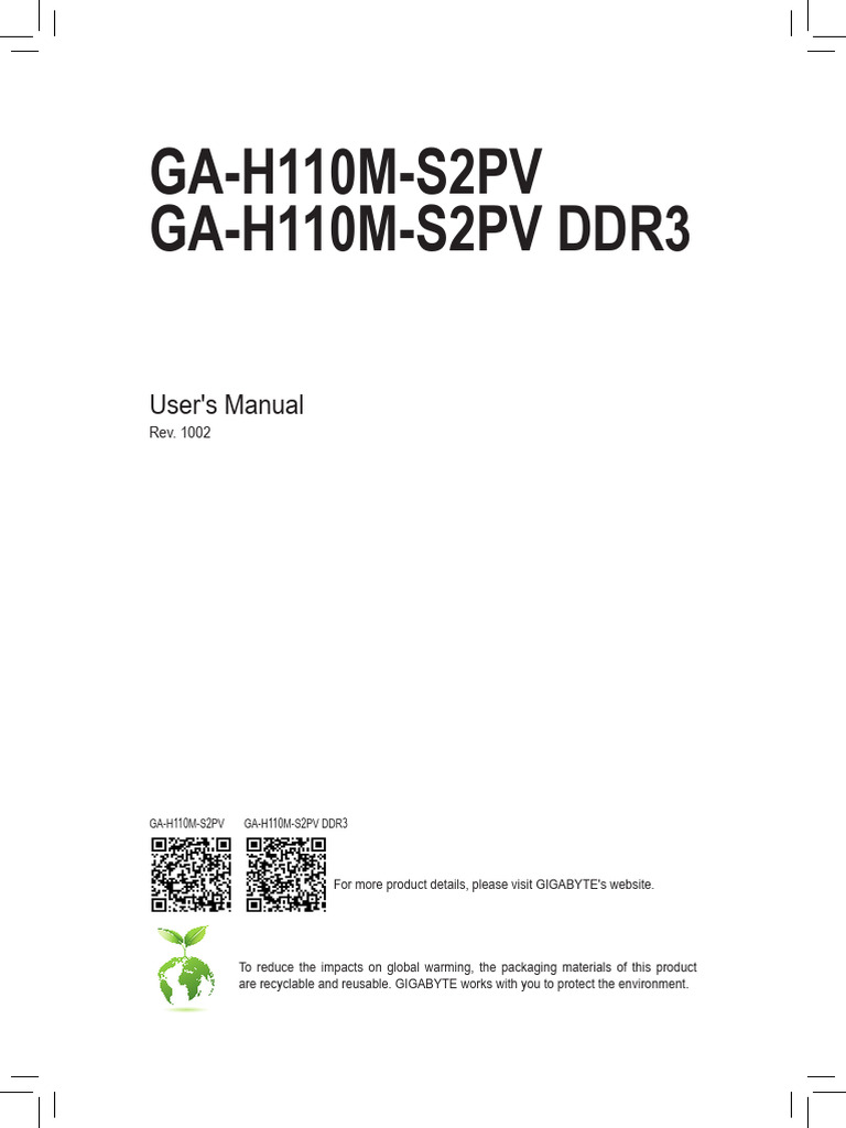 MB Manual Ga-H110m-S2pv (ddr3) e | PDF