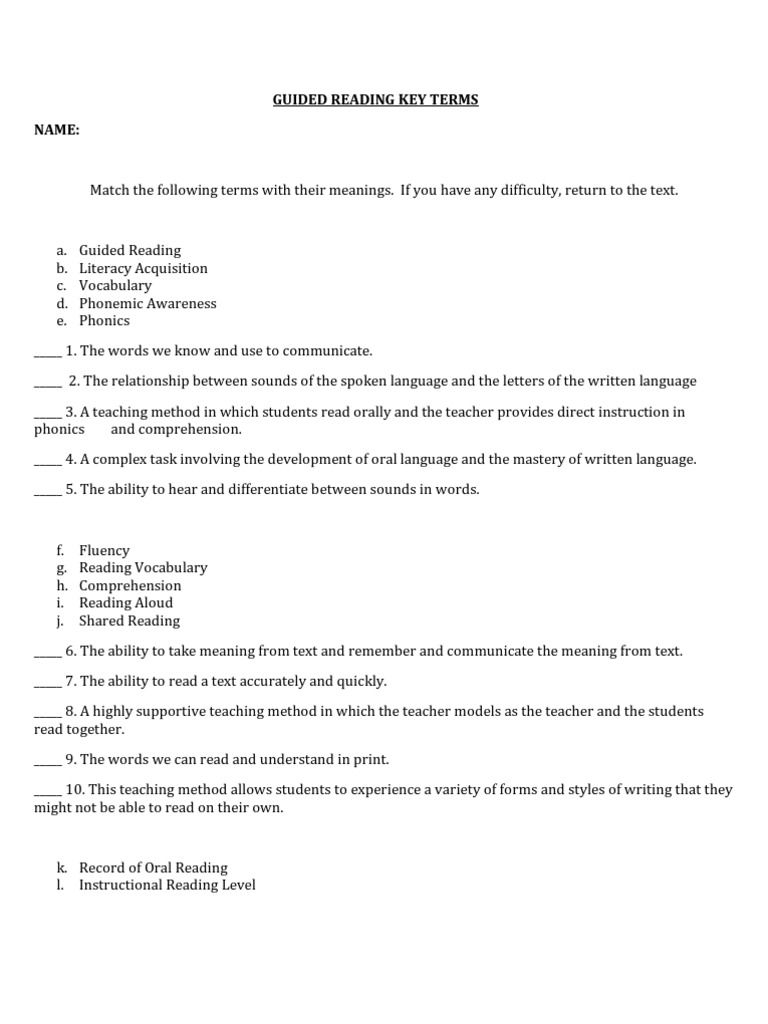 Guided Reading Key Terms