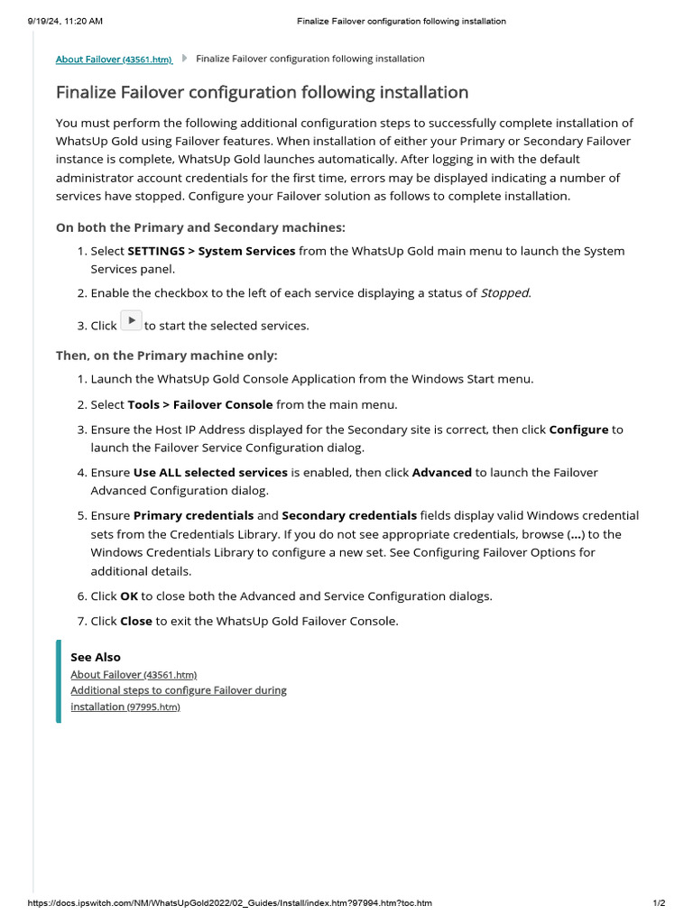 6.2-Finalize Failover Configuration Following Installation | PDF