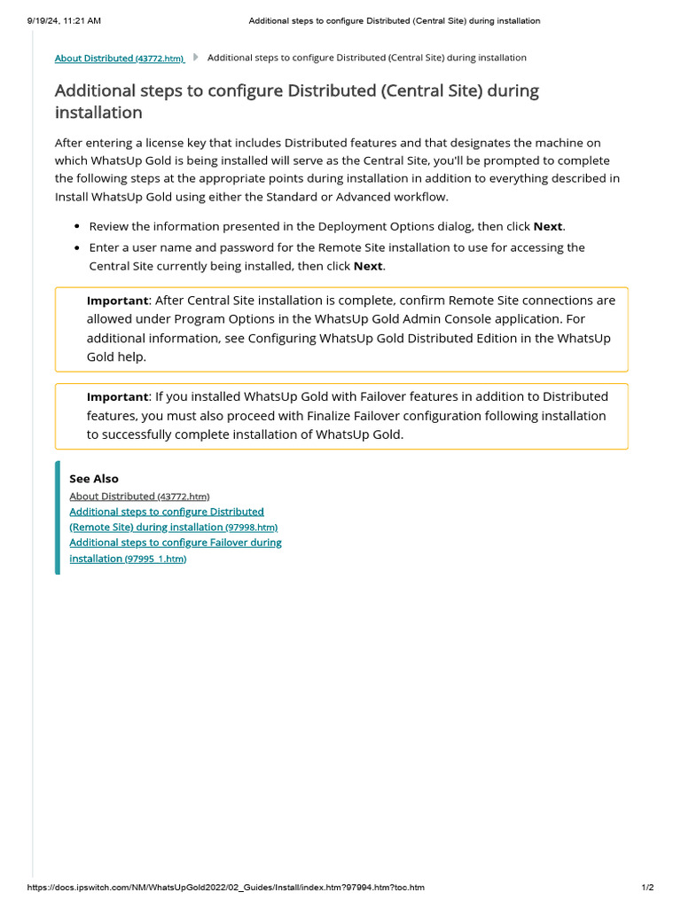 7.1-Additional Steps To Configure Distributed (Central Site) During Installation | PDF