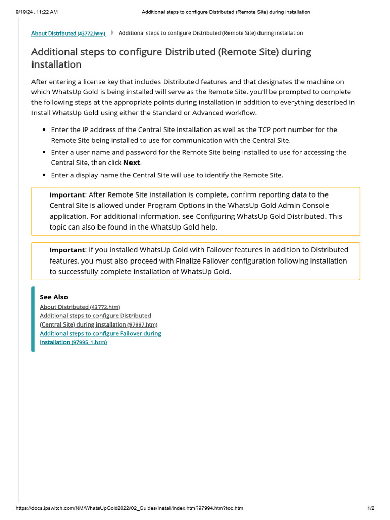 7.2-Additional Steps To Configure Distributed (Remote Site) During Installation | PDF