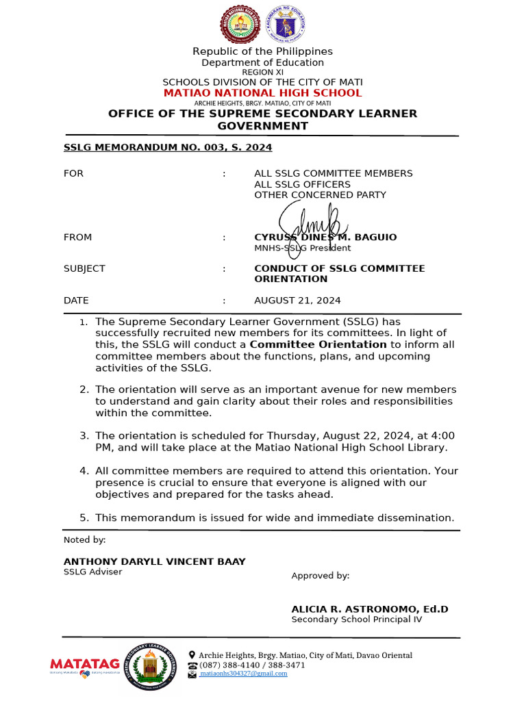 SSLG Memorandum No 003 | PDF