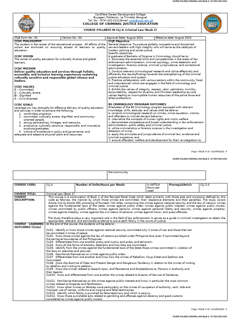 College of Criminal Justice Education: CCDC@CCDC - Edu.ph | PDF