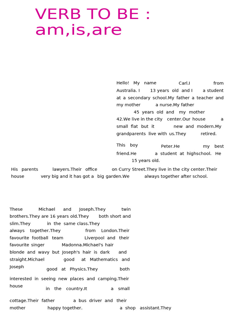 Verb To Be (Am Is Are) Worksheet | PDF