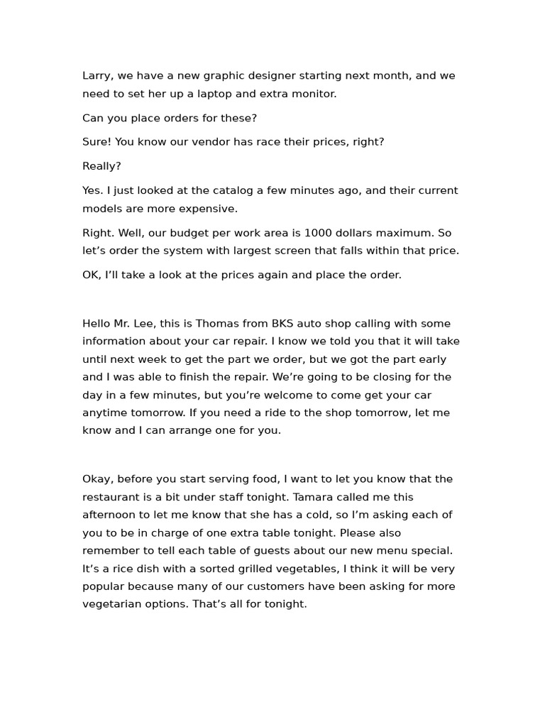 Toeic Listening Script | PDF