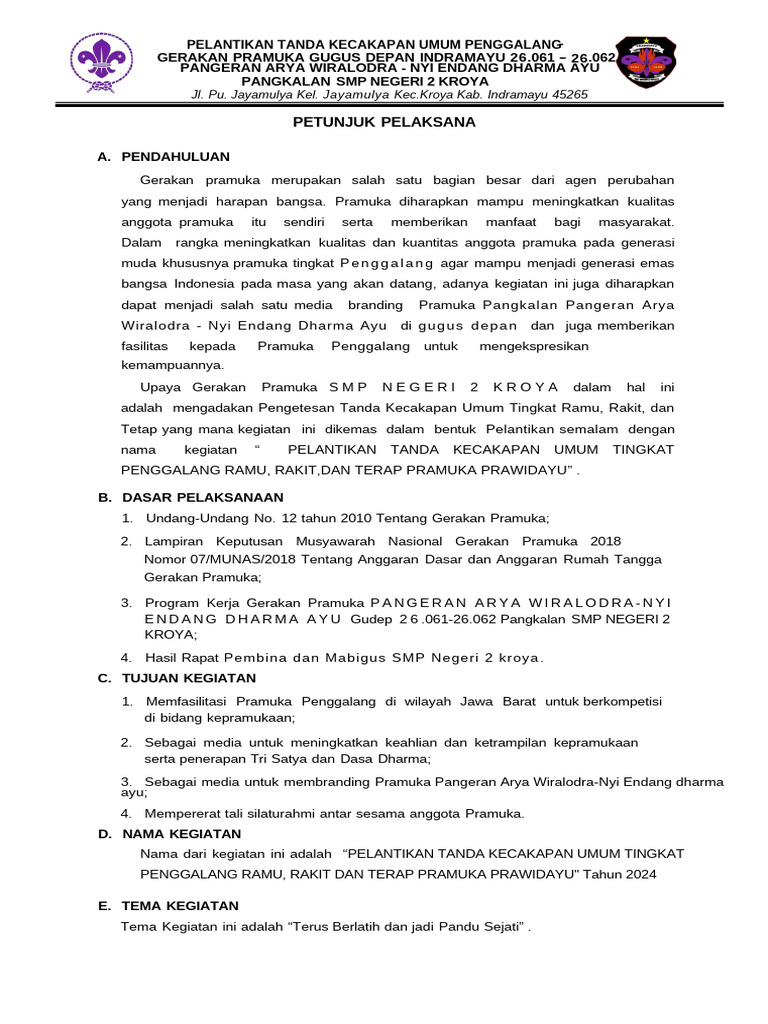 Juklak Pelantikan Tku 2024 | PDF