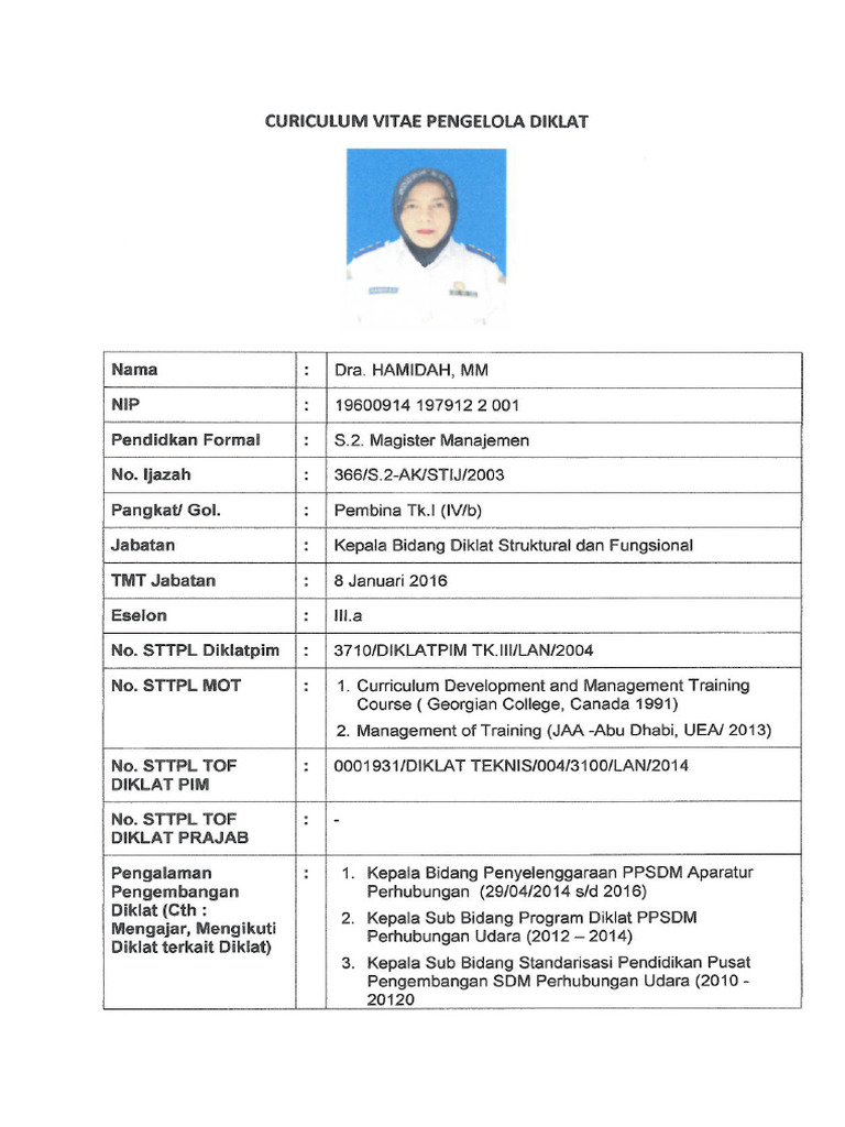 CV & Berkas Hamidah | PDF