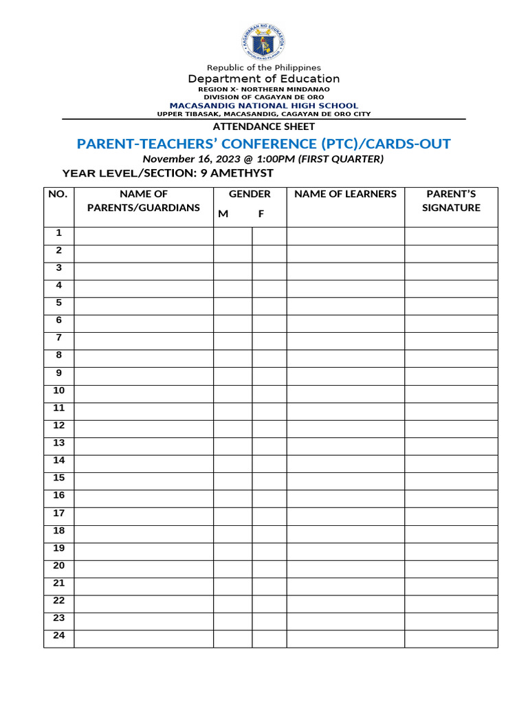 Attendance Sheet PTC | PDF