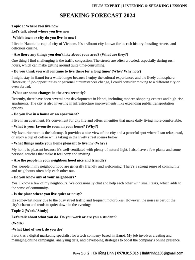 Extra Speaking 2024 - Work and Study | PDF