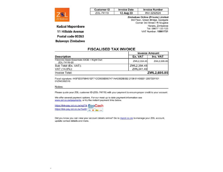 Kudzai Zol Invoice | PDF