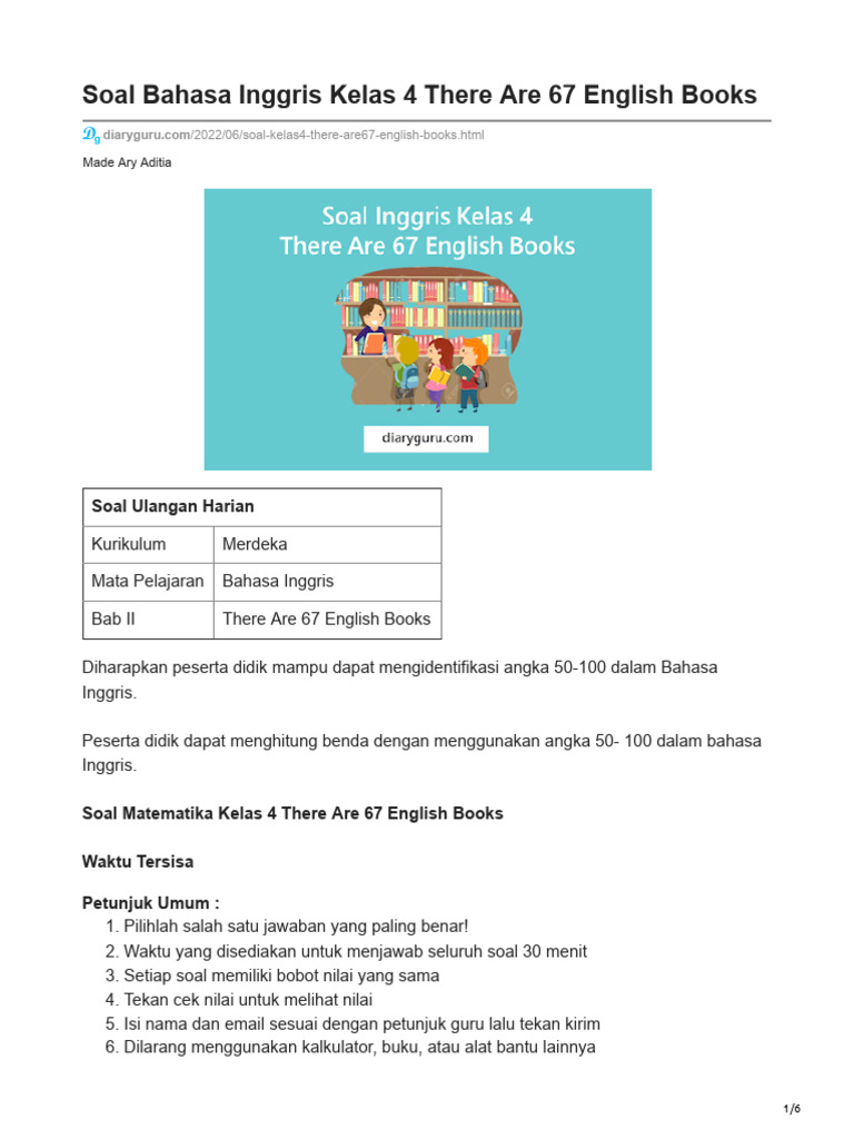 Soal Bahasa Inggris Kelas 4 There Are 67 English Books | PDF