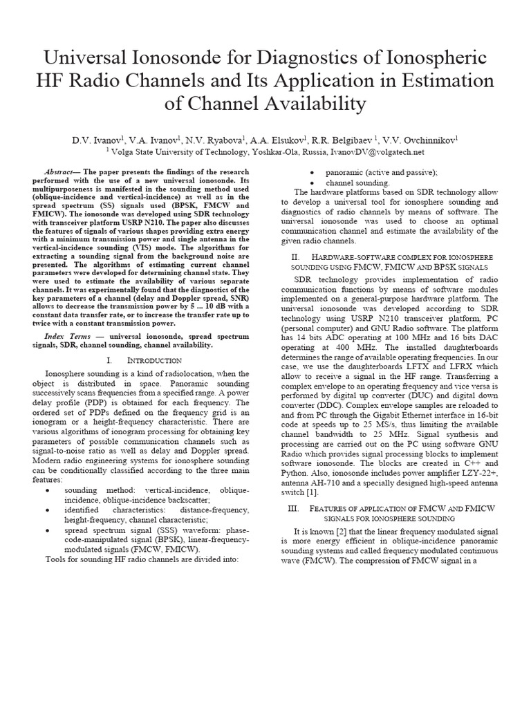 Universal Ionosonde For Diagnostics of Ionospheric HF Radio Channels and Its Application in ...