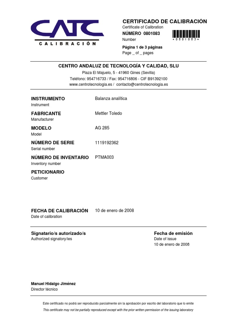 Certificado de Calibración | PDF | Calibración | Medición