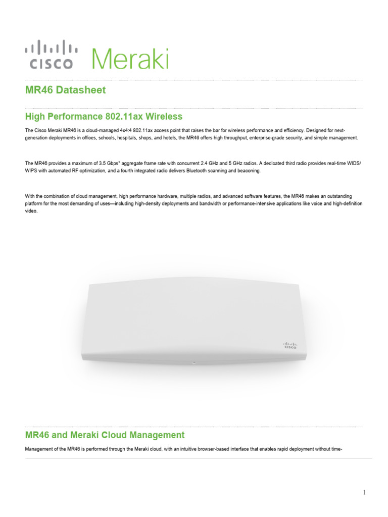 Meraki MR46 Datasheet | PDF