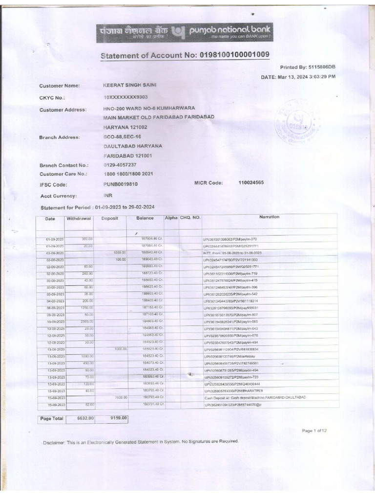 Bank Statement Keerat Singh | PDF